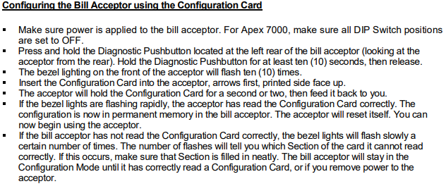 Pyramid Apex 5000/7000 Series Bill Validator Settings – Banilla Games